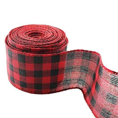 Wired Edge Burlap Ribbon 3 Rolls,30 Yards x 2.5 in Black Red Plaid Ribbon, Black White Buffalo Plaid Ribbon and Burlap Ribbon for Crafts Gift Wrapping Decoration