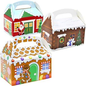 joyin 24 pcs 3d christmas house cardboard treat boxes for holiday xmas goody gift, goodie paper boxes, school classroom party favor supplies, candy treat cardboard cookie boxes