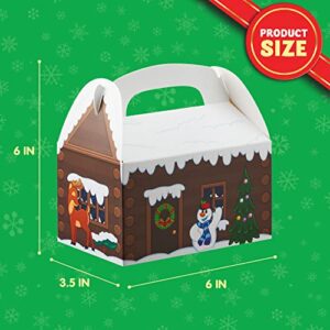 JOYIN 24 PCS 3D Christmas House Cardboard Treat Boxes for Holiday Xmas Goody Gift, Goodie Paper Boxes, School Classroom Party Favor Supplies, Candy Treat Cardboard Cookie Boxes