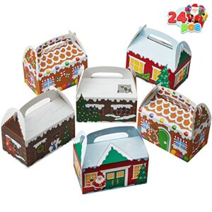 JOYIN 24 PCS 3D Christmas House Cardboard Treat Boxes for Holiday Xmas Goody Gift, Goodie Paper Boxes, School Classroom Party Favor Supplies, Candy Treat Cardboard Cookie Boxes