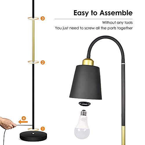 Floor Lamp，Industrial Floor Lamp Height Adjustable 360°Rotation Lampshade Modern Standing Lamp , Metal Heads Indoor Task Lighting for Living Room Bedroom Office （Black）