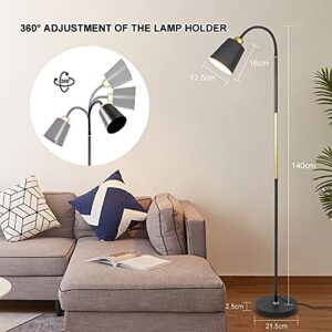 Floor Lamp，Industrial Floor Lamp Height Adjustable 360°Rotation Lampshade Modern Standing Lamp , Metal Heads Indoor Task Lighting for Living Room Bedroom Office （Black）