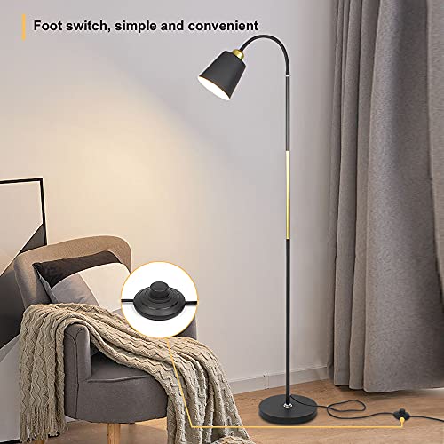 Floor Lamp，Industrial Floor Lamp Height Adjustable 360°Rotation Lampshade Modern Standing Lamp , Metal Heads Indoor Task Lighting for Living Room Bedroom Office （Black）