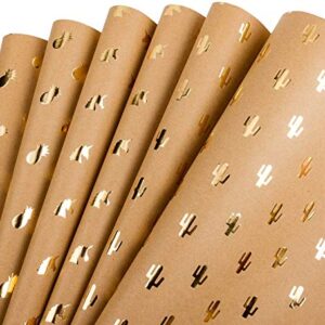 RUSPEPA Kraft Wrapping Paper Gold Foil Unicorn Pineapple Cactus Shiny Kraft Paper for Birthday, Holiday, Wedding Wrap - 6 Sheets Packed as 1 roll - 17.5 x 30 inches per Sheet