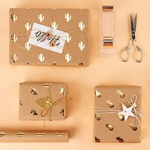 RUSPEPA Kraft Wrapping Paper Gold Foil Unicorn Pineapple Cactus Shiny Kraft Paper for Birthday, Holiday, Wedding Wrap - 6 Sheets Packed as 1 roll - 17.5 x 30 inches per Sheet