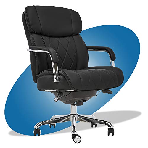 La-Z-Boy Sutherland Quilted Leather Executive Office Chair with Padded Arms, High Back Ergonomic Desk Chair with Lumbar Support, Black Bonded Leather