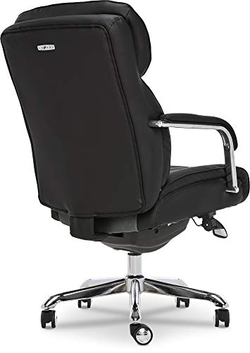 La-Z-Boy Sutherland Quilted Leather Executive Office Chair with Padded Arms, High Back Ergonomic Desk Chair with Lumbar Support, Black Bonded Leather