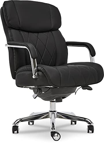 La-Z-Boy Sutherland Quilted Leather Executive Office Chair with Padded Arms, High Back Ergonomic Desk Chair with Lumbar Support, Black Bonded Leather