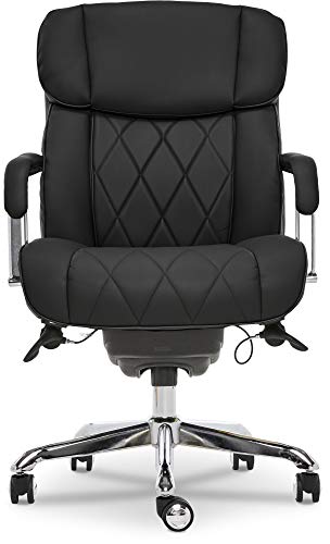 La-Z-Boy Sutherland Quilted Leather Executive Office Chair with Padded Arms, High Back Ergonomic Desk Chair with Lumbar Support, Black Bonded Leather