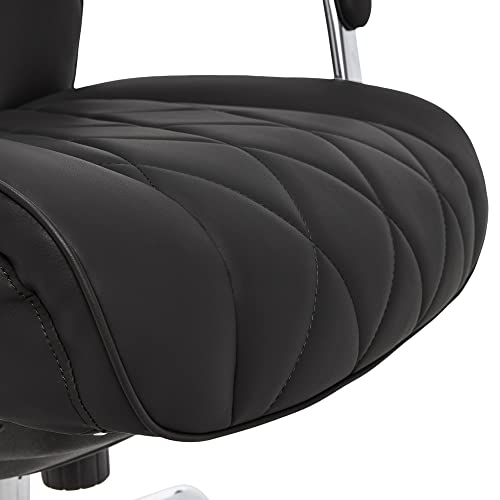 La-Z-Boy Sutherland Quilted Leather Executive Office Chair with Padded Arms, High Back Ergonomic Desk Chair with Lumbar Support, Black Bonded Leather