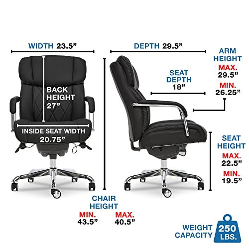 La-Z-Boy Sutherland Quilted Leather Executive Office Chair with Padded Arms, High Back Ergonomic Desk Chair with Lumbar Support, Black Bonded Leather