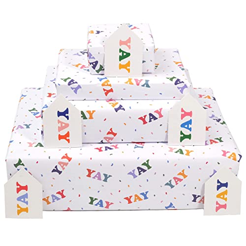 CENTRAL 23 - 'YAY' Wrapping Paper - 6 Gift Wrap Sheets - Multi Coloured Gift Wrap - Birthday Wedding New Baby - Recyclable