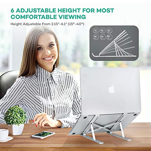 LEHOM Laptop Stand Holder for Desk, Adjustable Portable Computer Riser Stand, Foldable Aluminum Notebook Elevator for Mac MacBook Pro Air, Lenovo, HP, Dell More 10 to 15.6 inches Laptops Tablets