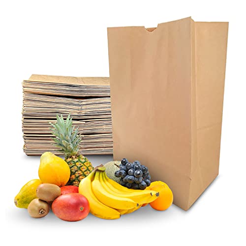 Large Paper Grocery Bags, 12x7x17 Kraft Brown Heavy Duty Sack 57 Lbs Basis Weight (100)