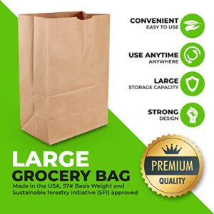 Large Paper Grocery Bags, 12x7x17 Kraft Brown Heavy Duty Sack 57 Lbs Basis Weight (100)