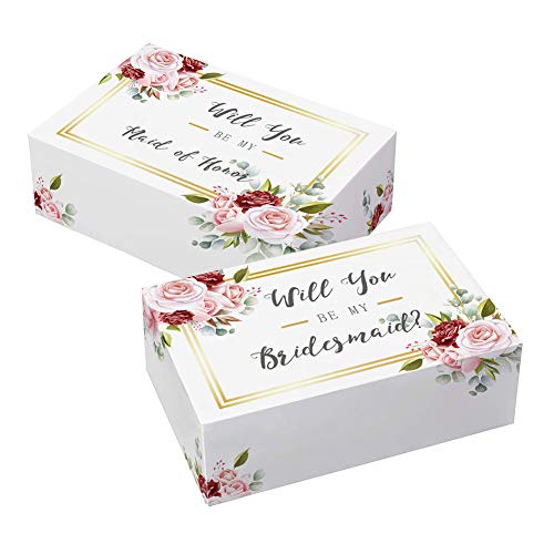 Bridesmaid Proposal Box Set 6 Pack - 1 Maid of Honor Proposal Box and 5 Will You Be My Bridesmaid Boxes Flower Print Bridesmaid Gift Boxes Bridal Wedding Present