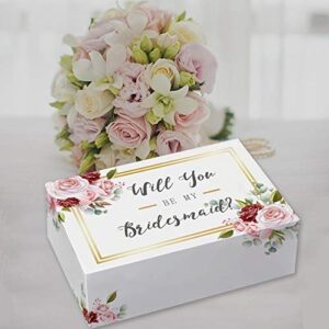 Bridesmaid Proposal Box Set 6 Pack - 1 Maid of Honor Proposal Box and 5 Will You Be My Bridesmaid Boxes Flower Print Bridesmaid Gift Boxes Bridal Wedding Present