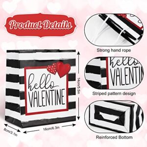 Whaline 12Pcs Valentine's Day Paper Gift Bags with Handle White Black Stripe Candy Goodie Bag Heart Love Truck Cupid Holiday Treat Bags Party Favor Bags for Wedding Engagement Wrapping Gift Supplies