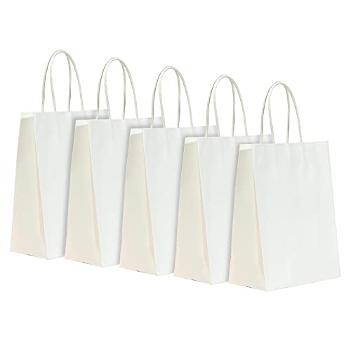 RACETOP Small White Gift Bags with Handles Bulk, 5.9"x3.2"x8.3" 50Pcs, Small White Paper Bags with Handles Bulk, Mini Gift Bags, Gift Bags Bulk, Party Bags, Shopping Bags, Merchandise Bags