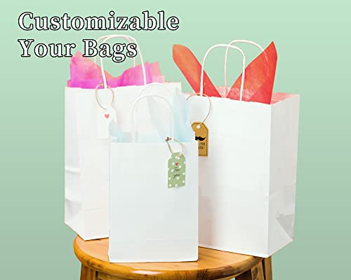 RACETOP Small White Gift Bags with Handles Bulk, 5.9"x3.2"x8.3" 50Pcs, Small White Paper Bags with Handles Bulk, Mini Gift Bags, Gift Bags Bulk, Party Bags, Shopping Bags, Merchandise Bags