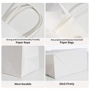 RACETOP Small White Gift Bags with Handles Bulk, 5.9"x3.2"x8.3" 50Pcs, Small White Paper Bags with Handles Bulk, Mini Gift Bags, Gift Bags Bulk, Party Bags, Shopping Bags, Merchandise Bags