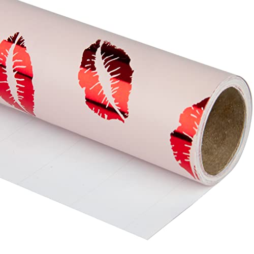 WRAPAHOLIC Wrapping Paper Roll - Red Foil Lips for Birthday, Holiday, Valentine's Day Wrap - 30 inch x 16.5 feet