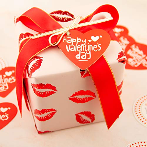 WRAPAHOLIC Wrapping Paper Roll - Red Foil Lips for Birthday, Holiday, Valentine's Day Wrap - 30 inch x 16.5 feet