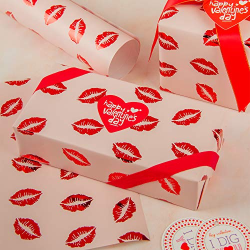 WRAPAHOLIC Wrapping Paper Roll - Red Foil Lips for Birthday, Holiday, Valentine's Day Wrap - 30 inch x 16.5 feet