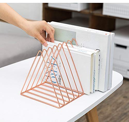 PENNGKE 2 Pcs Magazine Holder,Newspapers Holder,Letters Storage,Desktop File Sorter Organizer Triangle Bookshelf Decor Home Office,Rose Gold