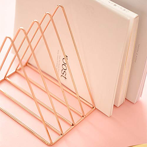 PENNGKE 2 Pcs Magazine Holder,Newspapers Holder,Letters Storage,Desktop File Sorter Organizer Triangle Bookshelf Decor Home Office,Rose Gold