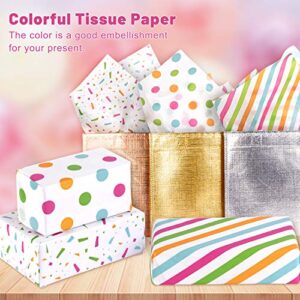 Whaline Tissue Paper Bulk Dots Stripe Wrapping Paper Rainbow Art Paper for Birthday DIY Party Crafts Weddings (60 Sheets, 3 Styles)