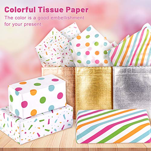 Whaline Tissue Paper Bulk Dots Stripe Wrapping Paper Rainbow Art Paper for Birthday DIY Party Crafts Weddings (60 Sheets, 3 Styles)