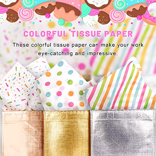 Whaline Tissue Paper Bulk Dots Stripe Wrapping Paper Rainbow Art Paper for Birthday DIY Party Crafts Weddings (60 Sheets, 3 Styles)