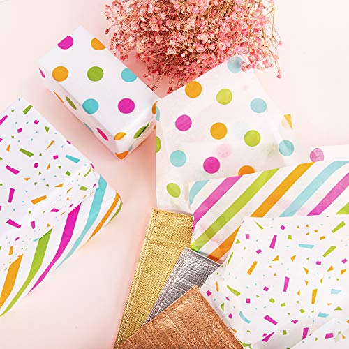 Whaline Tissue Paper Bulk Dots Stripe Wrapping Paper Rainbow Art Paper for Birthday DIY Party Crafts Weddings (60 Sheets, 3 Styles)