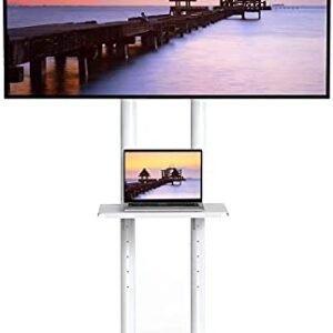 Mobile TV Cart with Wheels for 32-83 Inch LCD LED 4K Flat Curved Screen TVs- Height Adjustable Rolling TV Stand Hold Up to 132 lbs- Trolley Floor Stand with Tray Max VESA 600x400mm White PSTVMC01W