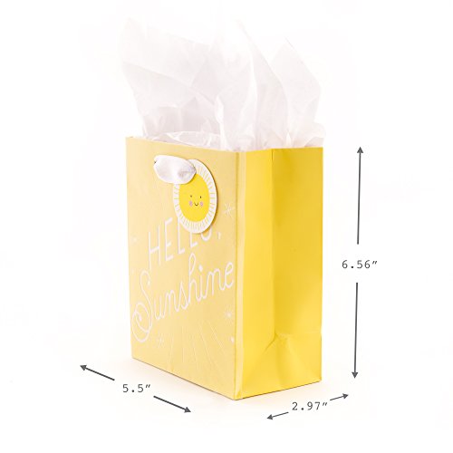 Hallmark 6" Small Yellow Gift Bag with Tissue Paper - Hello Sunshine - For Baby Showers, Birthdays, Get Well or Any Occasion