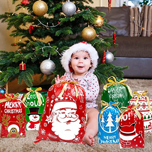 Funnlot Christmas Drawstring Gift Bags 38PCS Christmas Bags For Gifts With Drawstrings Large Drawstring Christmas Gift Bags Assorted Sizes Christmas Wrapping Bags Christmas Gift Bags With Drawstring 3 Sizes And 7 Designs