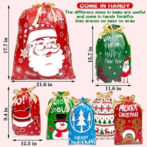 Funnlot Christmas Drawstring Gift Bags 38PCS Christmas Bags For Gifts With Drawstrings Large Drawstring Christmas Gift Bags Assorted Sizes Christmas Wrapping Bags Christmas Gift Bags With Drawstring 3 Sizes And 7 Designs