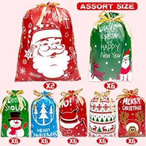 Funnlot Christmas Drawstring Gift Bags 38PCS Christmas Bags For Gifts With Drawstrings Large Drawstring Christmas Gift Bags Assorted Sizes Christmas Wrapping Bags Christmas Gift Bags With Drawstring 3 Sizes And 7 Designs