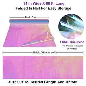 66 ft x 34 in Extra Wide Iridescent Cellophane Wrap Roll, Iridescent Film Cellophane Wrapping Paper Rainbow Colored Cellophane Wrap for Gift Baskets, Treats, Gifts, Flower, Crafts, Holiday, Christmas Decoration