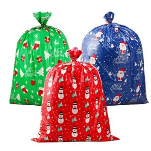 ccinee 3 pcs christmas giant gift bags santa claus christmas sacks for kids gift wrapping bags(36″x44″) with name tag card and string