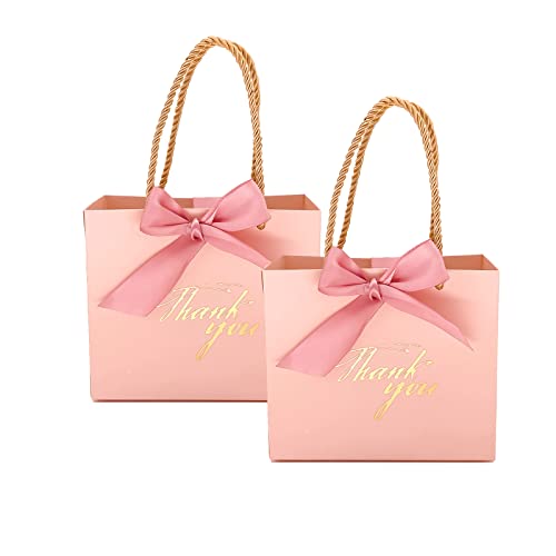 TKSBAG Pink Gift Bags-20 Pack Small Thank You Gift Bags With Handles-5.5''x 2.5''x4.7'' Mini Gift Bags Bulk for Baby Shower, Birthday, Wedding