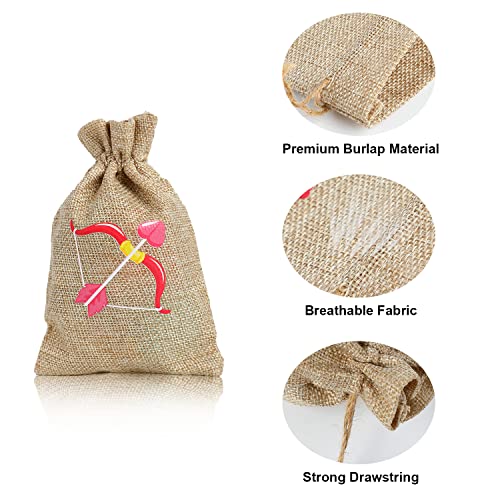 DERAYEE 36 Pcs Valentine's Day Burlap Bags, 4 x 6 Inches Heart Linen bags with Drawstring Mini Jute Candy Bags for Wedding Bridal Shower Valentine's Day Party Favors