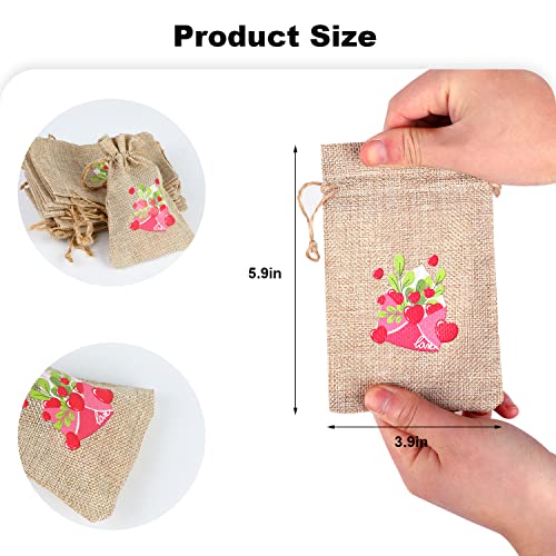 DERAYEE 36 Pcs Valentine's Day Burlap Bags, 4 x 6 Inches Heart Linen bags with Drawstring Mini Jute Candy Bags for Wedding Bridal Shower Valentine's Day Party Favors