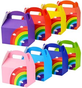 naleyber rainbow party favor treat boxes 16pcs thickened paper gift gable box, candy snack goodie bag for birthdays, wedding, holidays, vivid colored