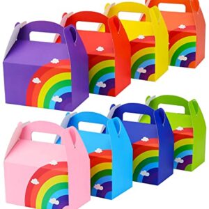 Naleyber Rainbow Party Favor Treat Boxes 16pcs Thickened Paper Gift Gable Box, Candy Snack Goodie Bag for Birthdays, Wedding, Holidays, Vivid Colored