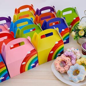 Naleyber Rainbow Party Favor Treat Boxes 16pcs Thickened Paper Gift Gable Box, Candy Snack Goodie Bag for Birthdays, Wedding, Holidays, Vivid Colored