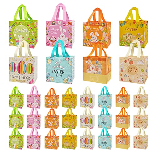 Maetrin 24pcs Easter Bags with Handles, Small Easter Gift Bags for Kids Bulk Size 8 * 8 * 6inches, Premium Reusable Easter Tote Bags for Egg Hunt as Easter Egg Hunt Basket Bags or Easter Party Bags