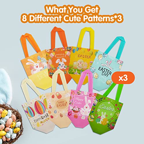 Maetrin 24pcs Easter Bags with Handles, Small Easter Gift Bags for Kids Bulk Size 8 * 8 * 6inches, Premium Reusable Easter Tote Bags for Egg Hunt as Easter Egg Hunt Basket Bags or Easter Party Bags