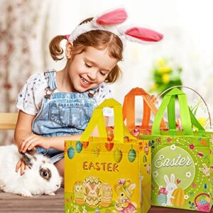 Maetrin 24pcs Easter Bags with Handles, Small Easter Gift Bags for Kids Bulk Size 8 * 8 * 6inches, Premium Reusable Easter Tote Bags for Egg Hunt as Easter Egg Hunt Basket Bags or Easter Party Bags